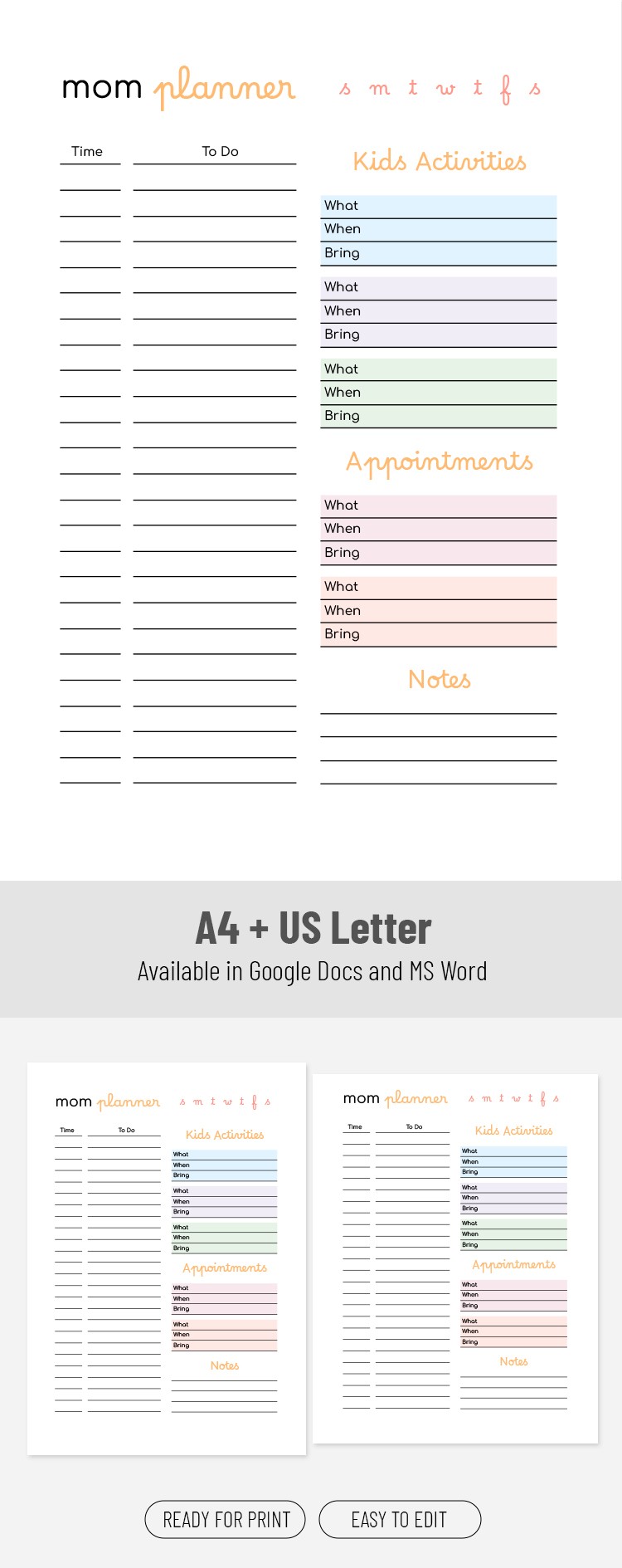 Free Daily Planner for Moms Template | thegoodocs.com