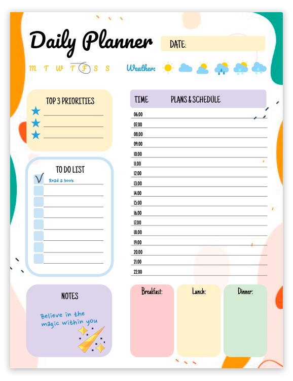 Free Colorful Daily Planner Template | thegoodocs.com