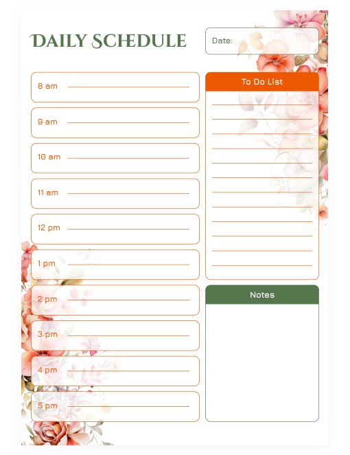 Gratis Horario Diario con Flores Plantilla en Google Slides