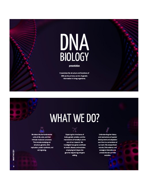 Free Dark Gradient Futuristic DNA Biology Template In Google Slides