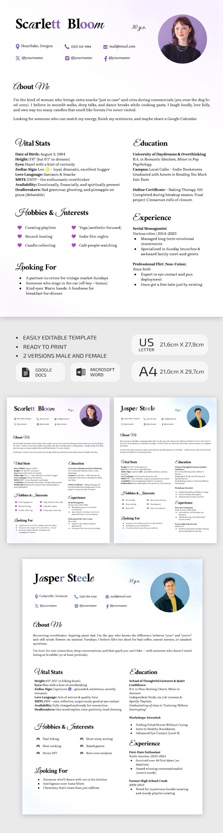 Free Dating Resume Template For Finding The Perfect Match Template in ...