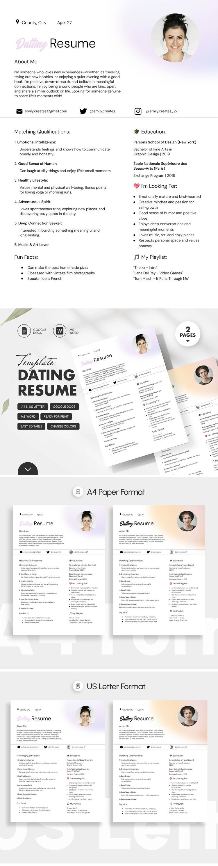 Free Modèle de CV de rencontres pour trouver votre match parfait Modèle ...