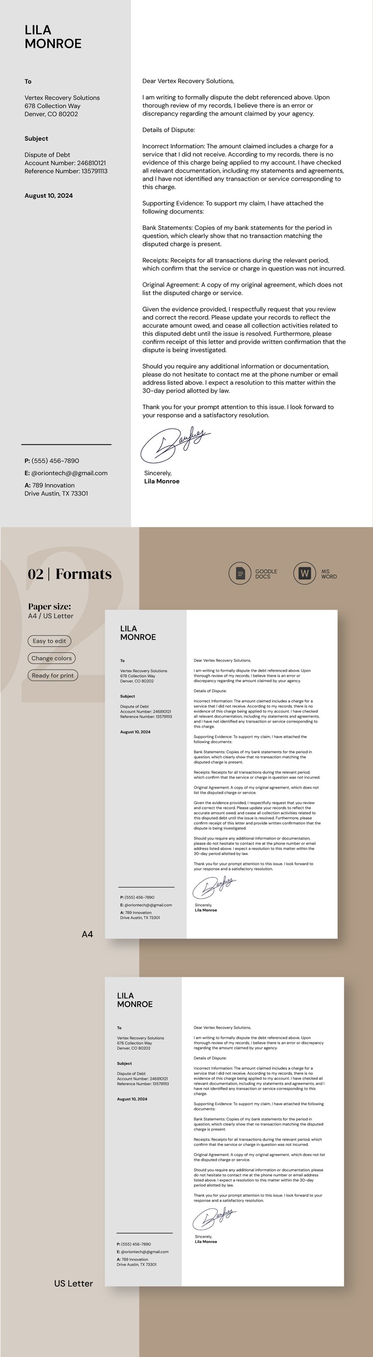 Free Debt Dispute Letter Template for Google Docs and Microsoft Word ...