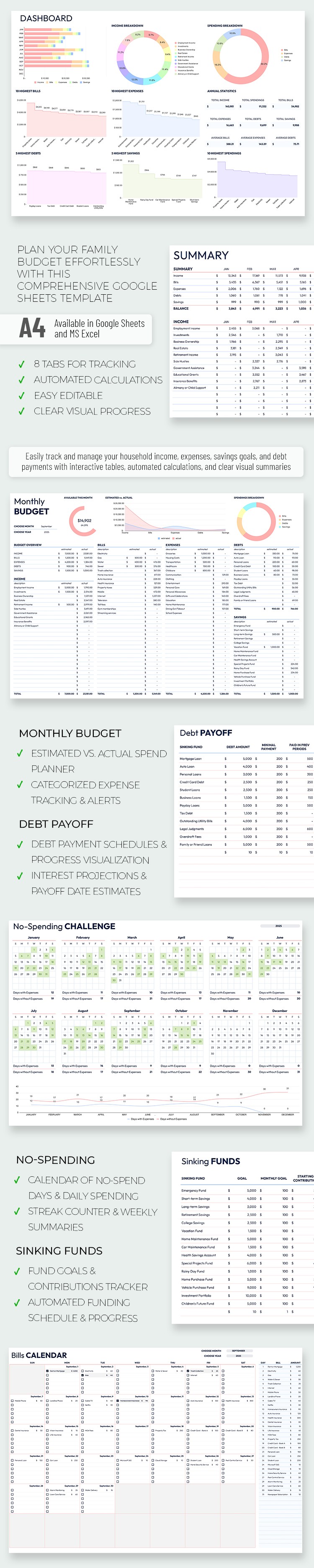 Detailed Family Budget Template in Google Sheets and Microsoft Excel ...