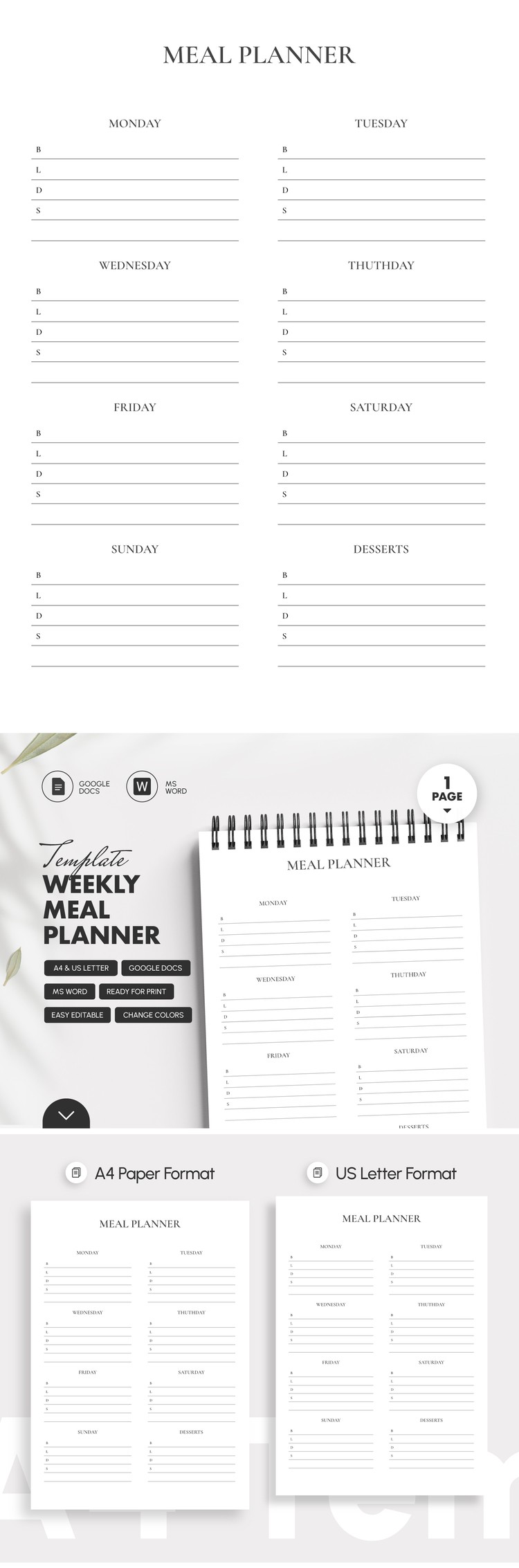 Free Dinner Planner Template – Weekly Meal Organizer Template ...