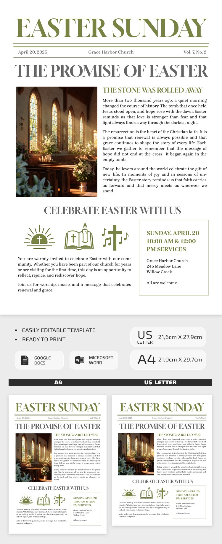 Free Easter Sunday Church Newsletter Template | thegoodocs.com