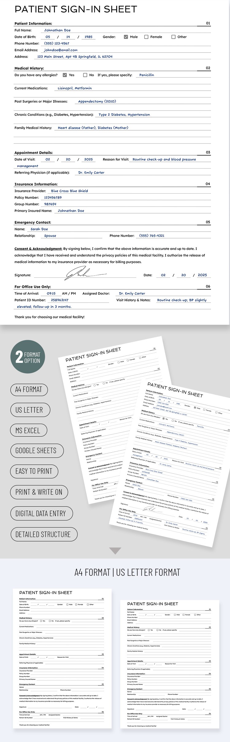Gratis Hoja de registro de pacientes fácil de usar Plantilla en Google ...