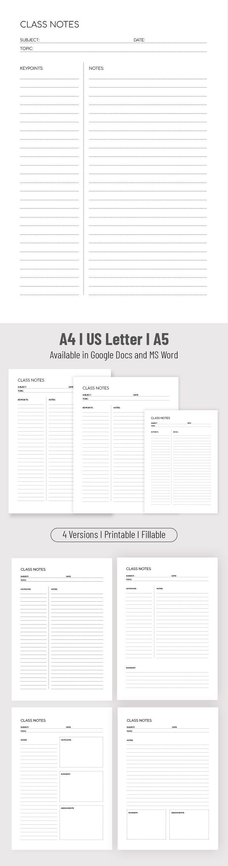 Free Editable Class Notes Template in Google Docs and Microsoft Word ...