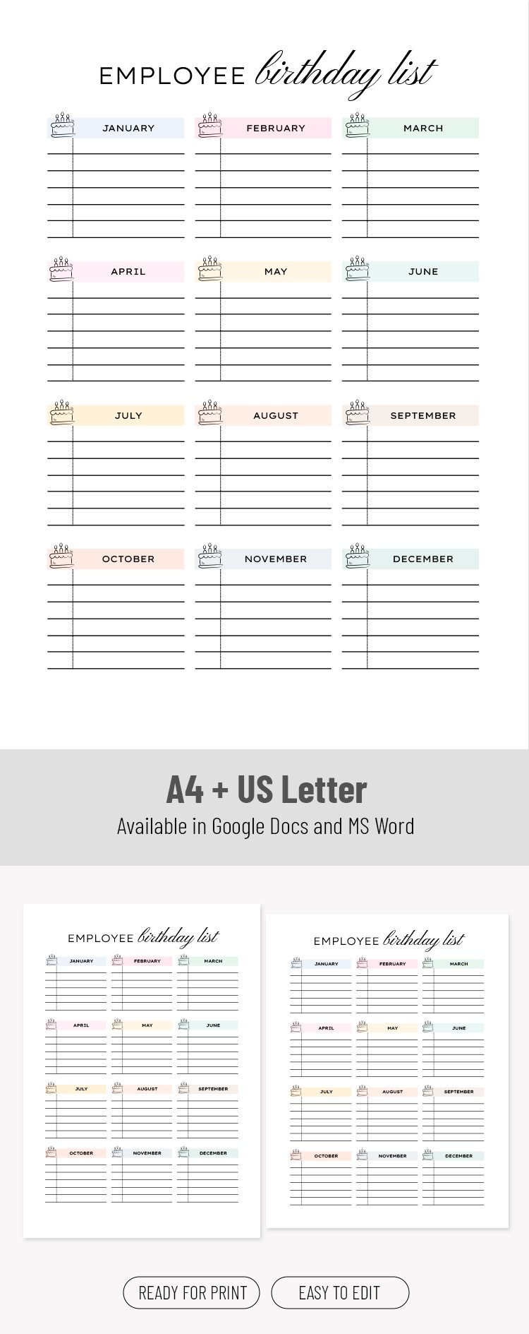 Free Editable Employee Birthday List Template in Google Docs and ...