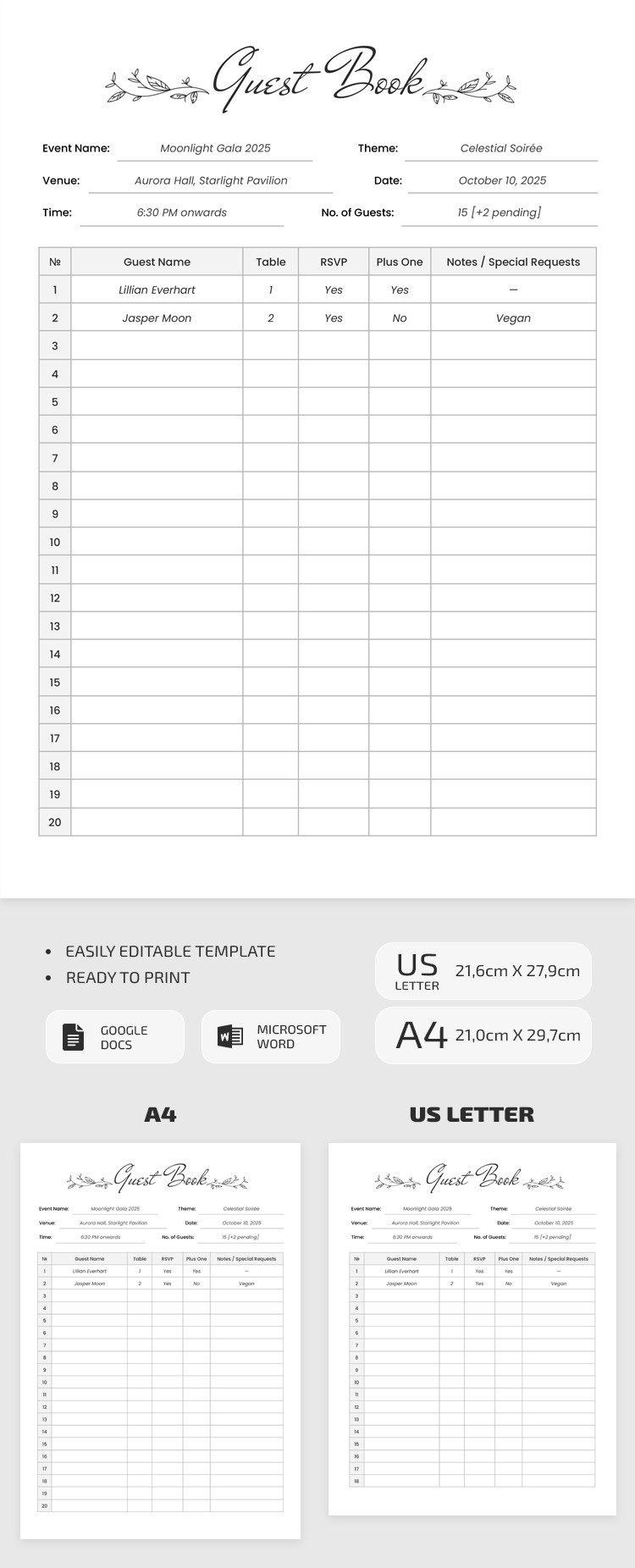 Free Editable Guest Book Template With Minimalist Design Template in ...