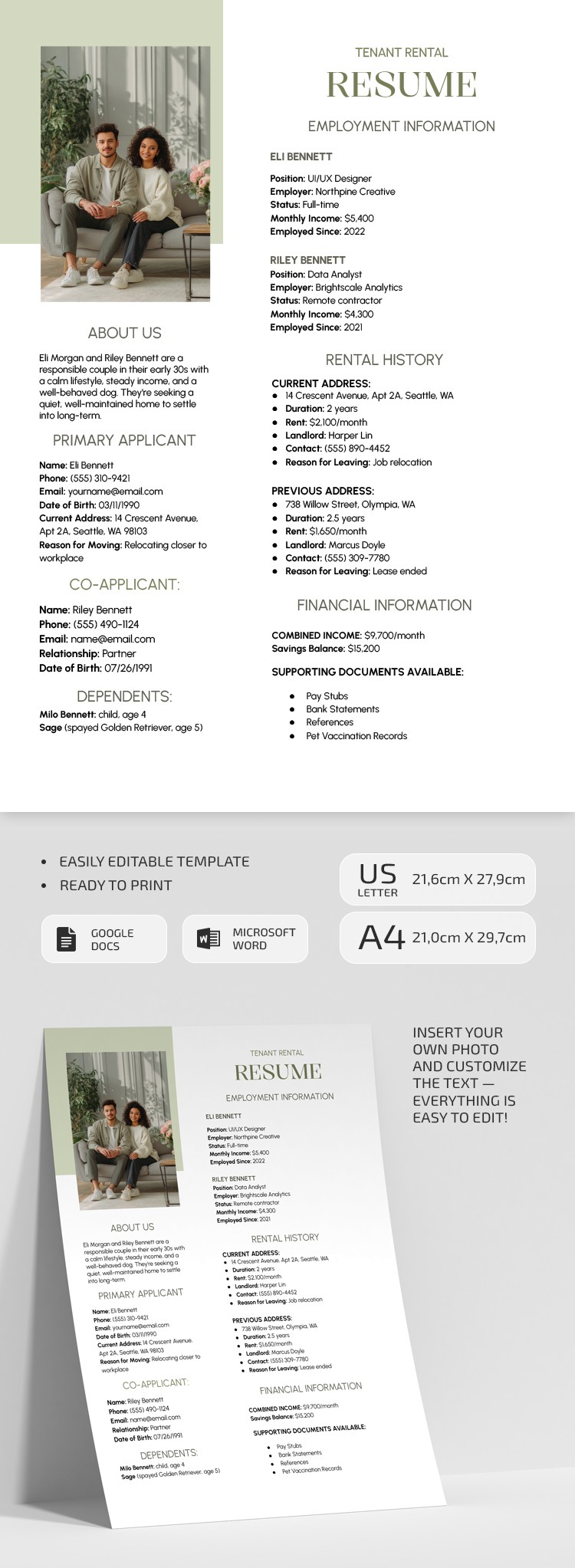 Free Editable Tenant Rental Resume Template in Google Docs and ...