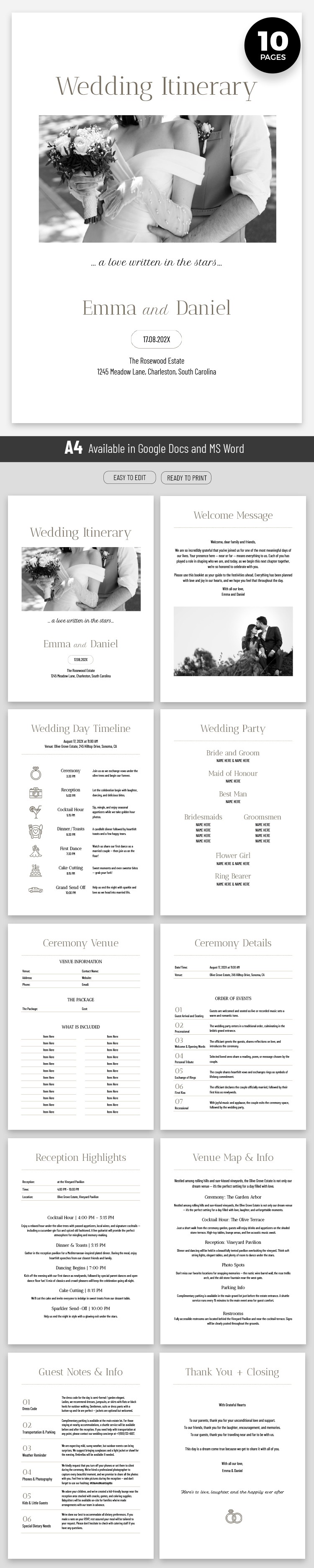 Free Elegant Wedding Itinerary Template | thegoodocs.com
