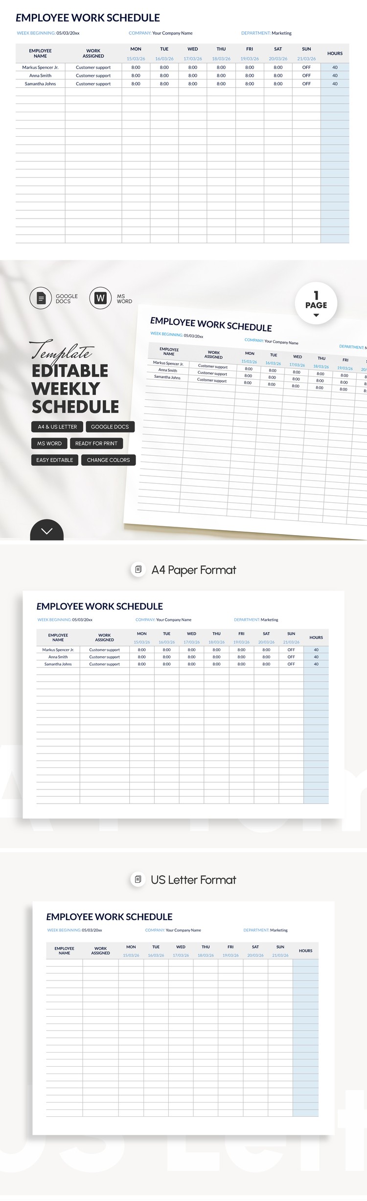 Free Employee Roster Template – Editable Weekly Schedule In Google Docs