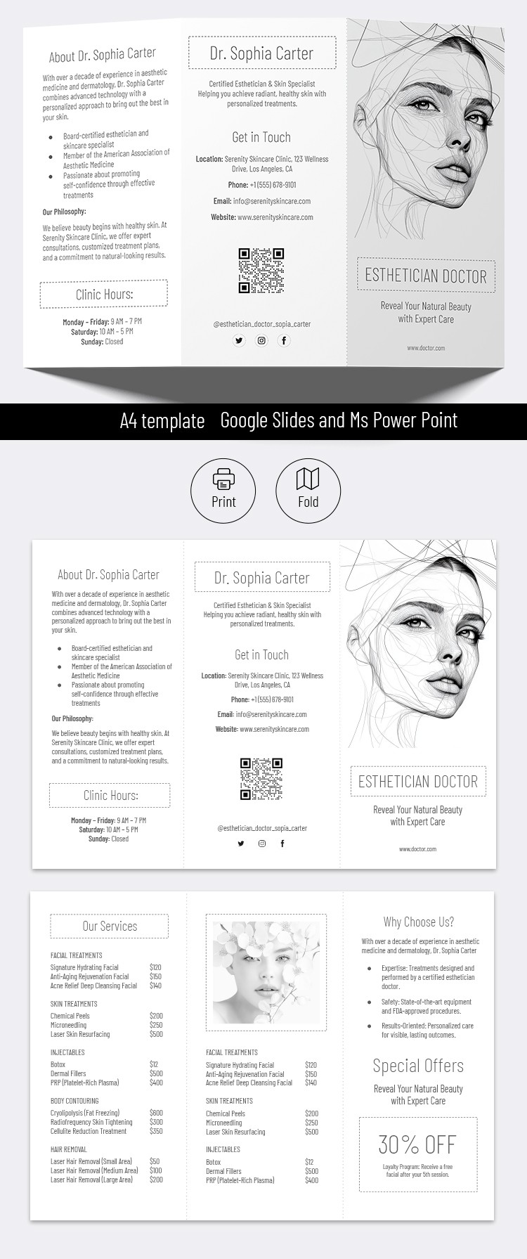 Free Folheto do Dr. Esteticista Modelo em Google Slides and Microsoft PowerPoint | thegoodocs.com