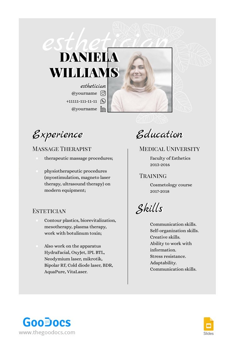 Free Esthetician Resume Template In Google Docs