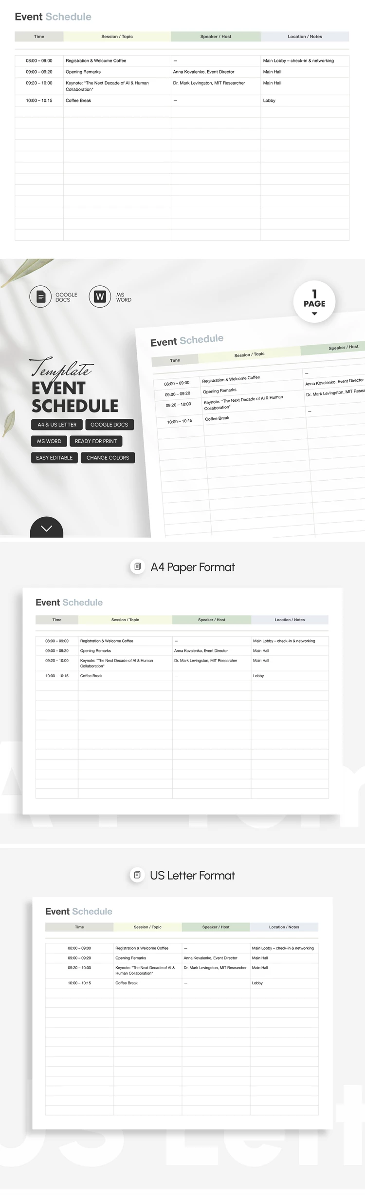 Free Event Schedule Template for Conferences & Meetings In Google Docs