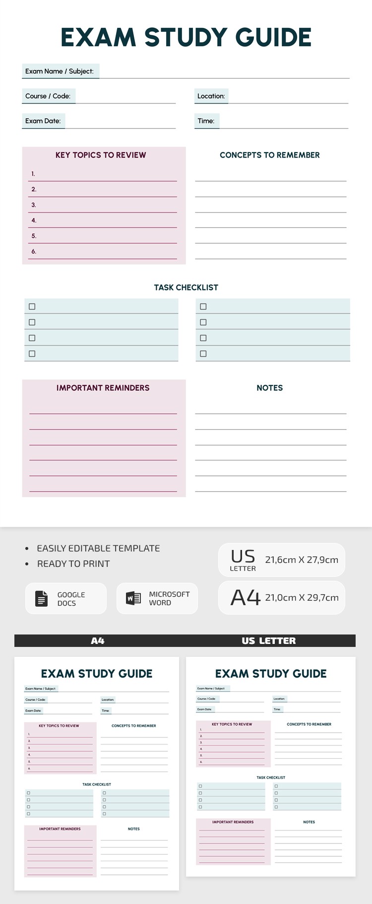 Free Modèle de Guide d'Étude d'Examen Modèle dans Google Docs and ...