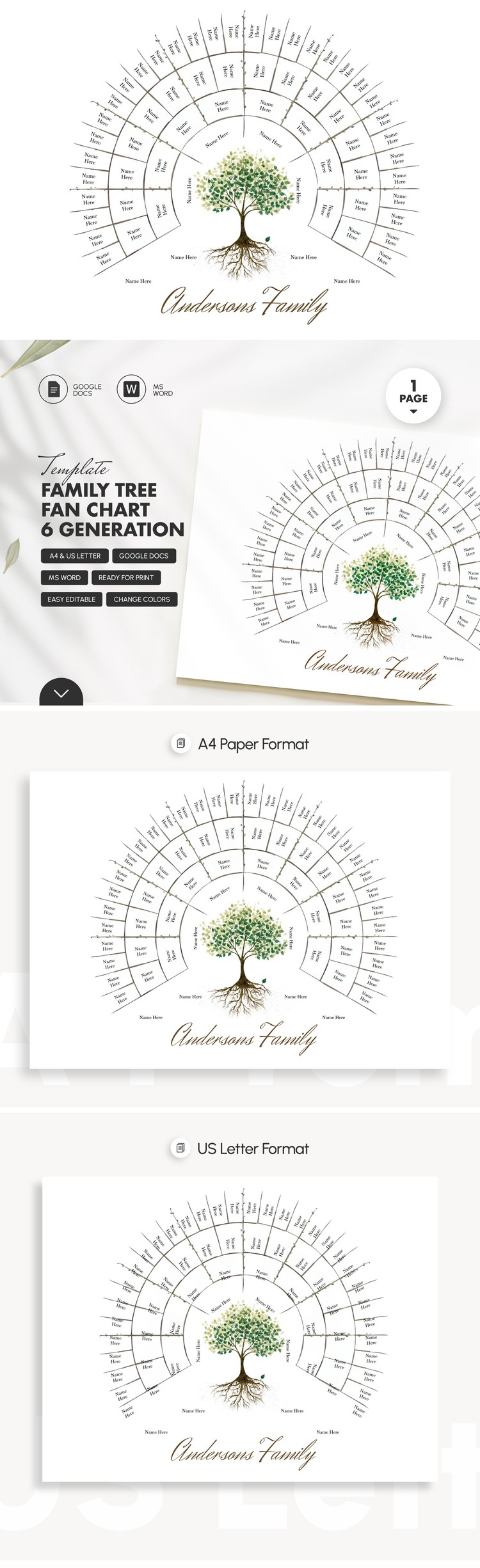 Free Family Tree Fan Chart 6 Generation Template in Google Slides and ...
