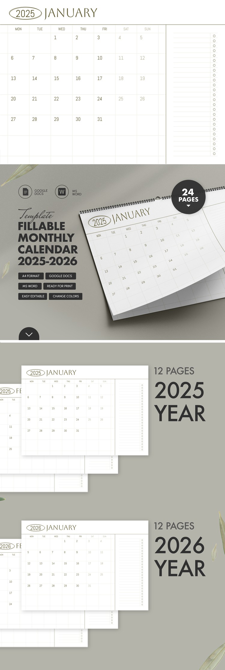 Free Fillable Monthly Calendar 2025-2026 Template in Google Docs and ...