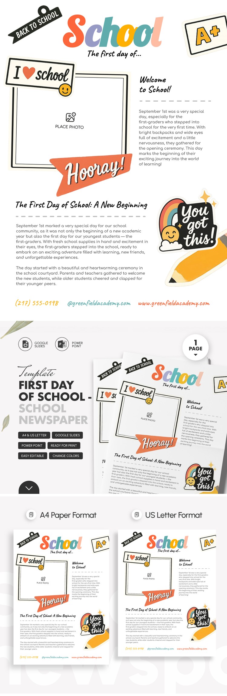 Free First Day of School - School Newspaper Template for Google Slides and Microsoft PowerPoint ...