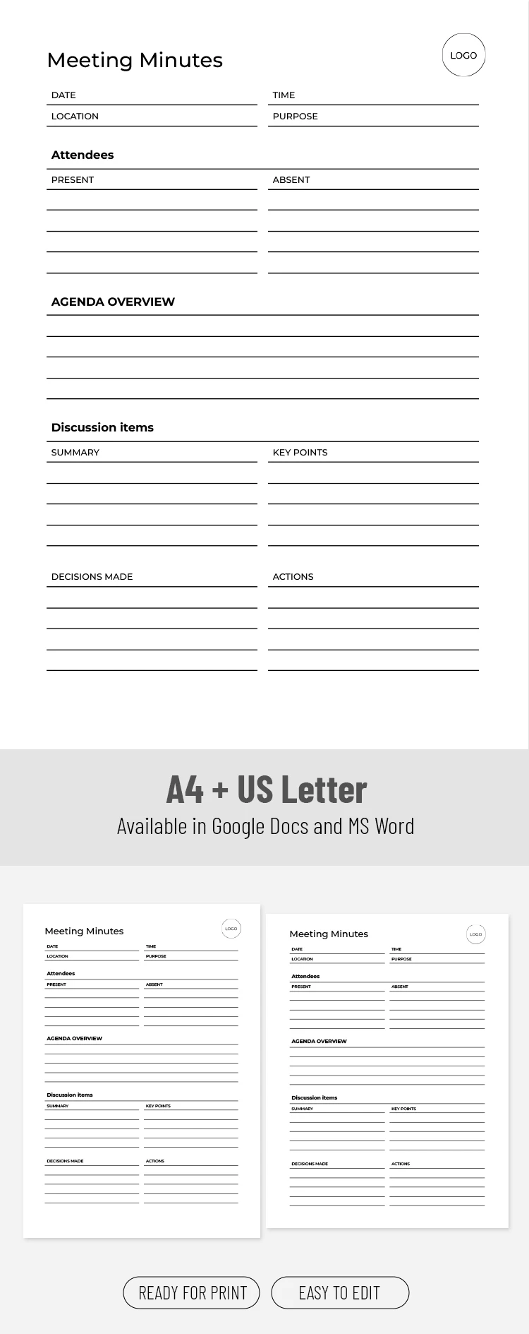 Free Formal Meeting Minutes Template in Google Docs and Microsoft Word ...