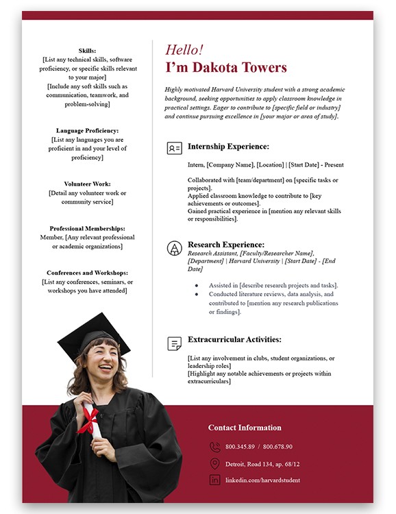 Free CV et lettre de motivation de Harvard Modèle en Google Docs and ...