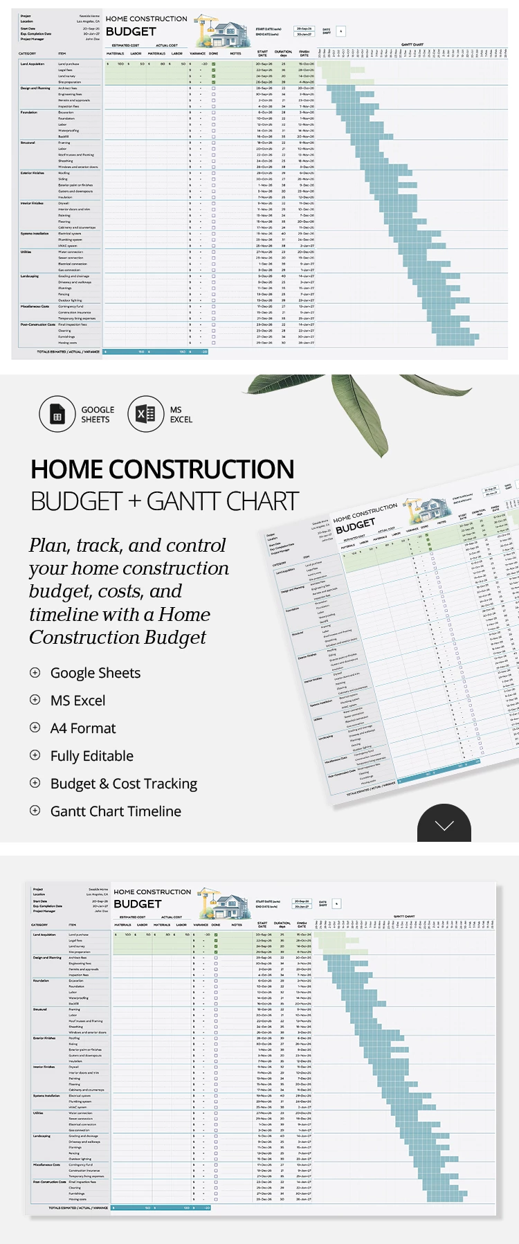 Free Home Construction Budget Template with Gantt Chart Template in ...