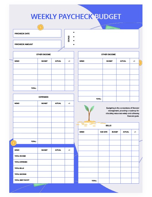 Free Illustrated Weekly Paycheck Budget Template in Google Docs and ...