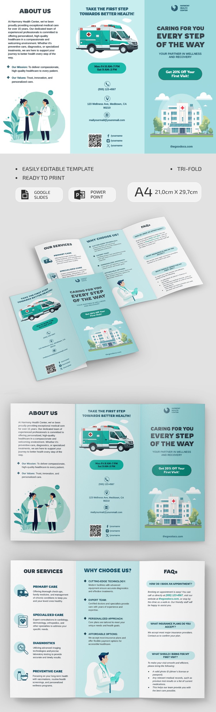Free Illustrated Blue Medical Brochure Template in Google Slides and ...