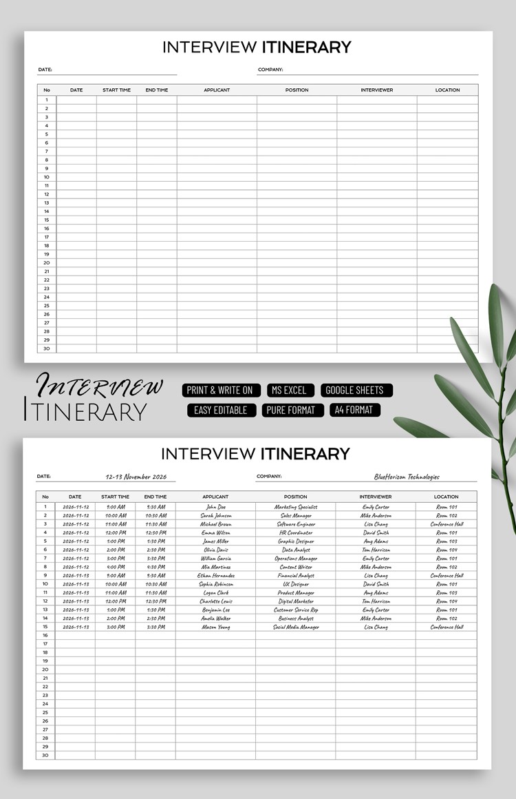 Free Interview Itinerary Template | thegoodocs.com
