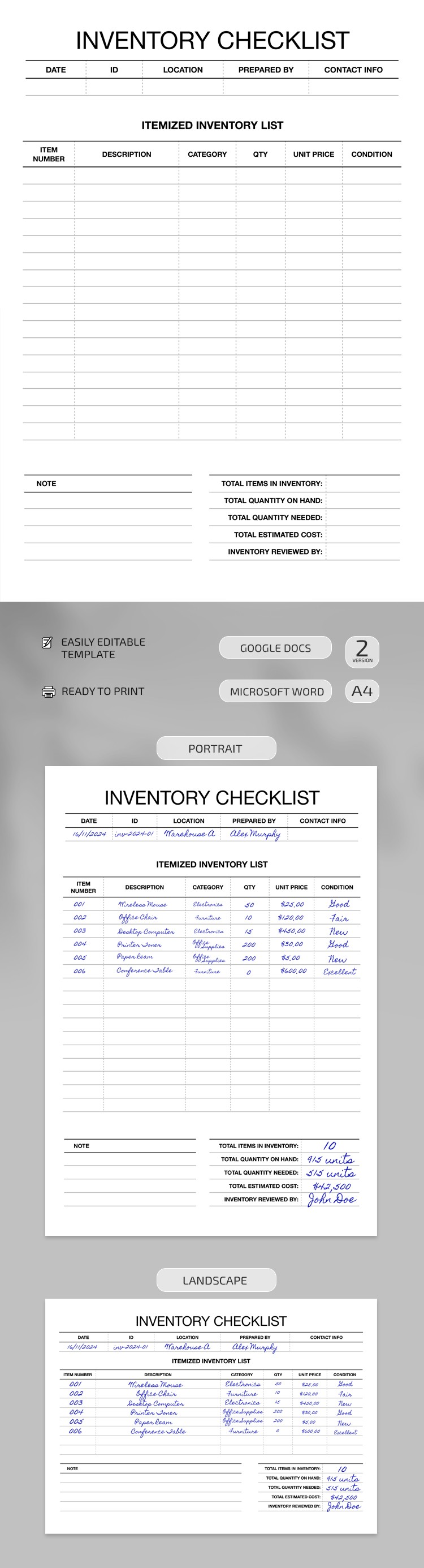 Free Simple Inventory Checklist Template In Google Sheets