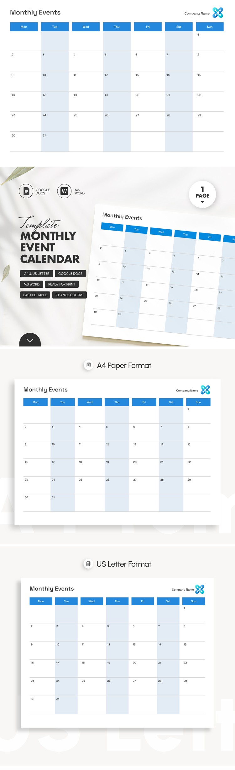 Free Landscape Monthly Event Calendar Template in Google Docs and ...