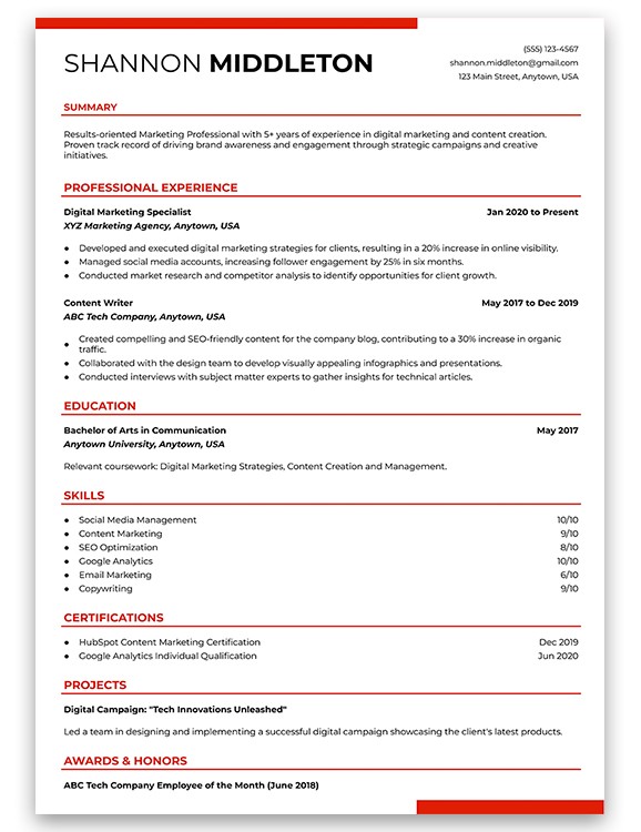 Free Modelo de Currículo de Marketing Digital em Conformidade com o ATS ...