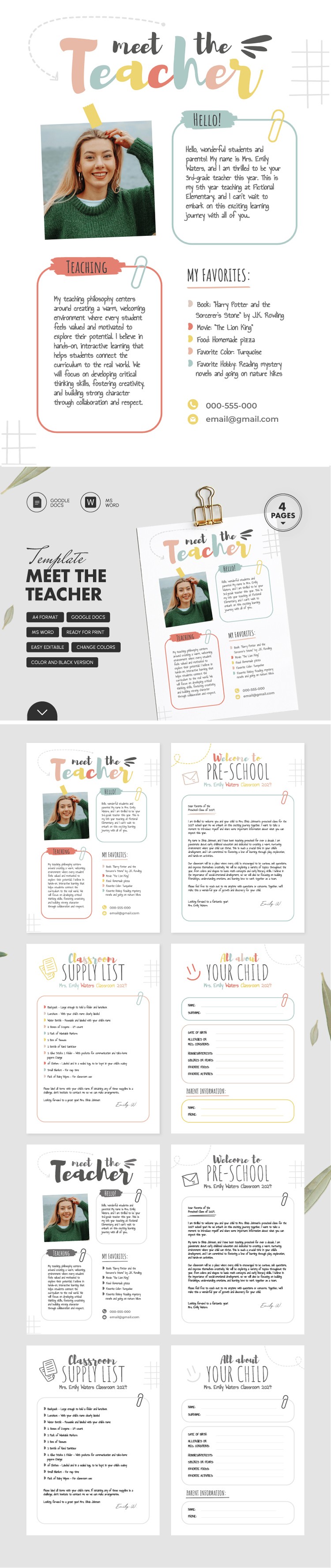 Free Meet the Teacher Editable Handout Template in Google Docs and ...