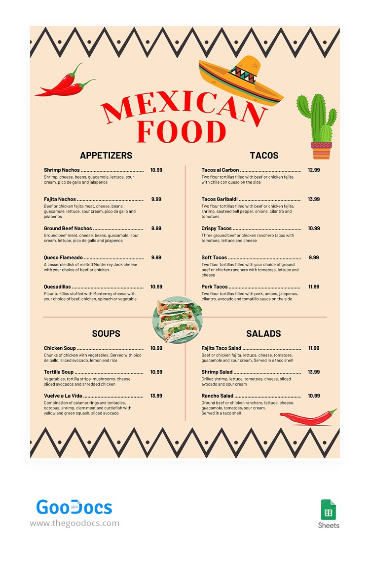 Spanish Menu Template Spanish Menu Template