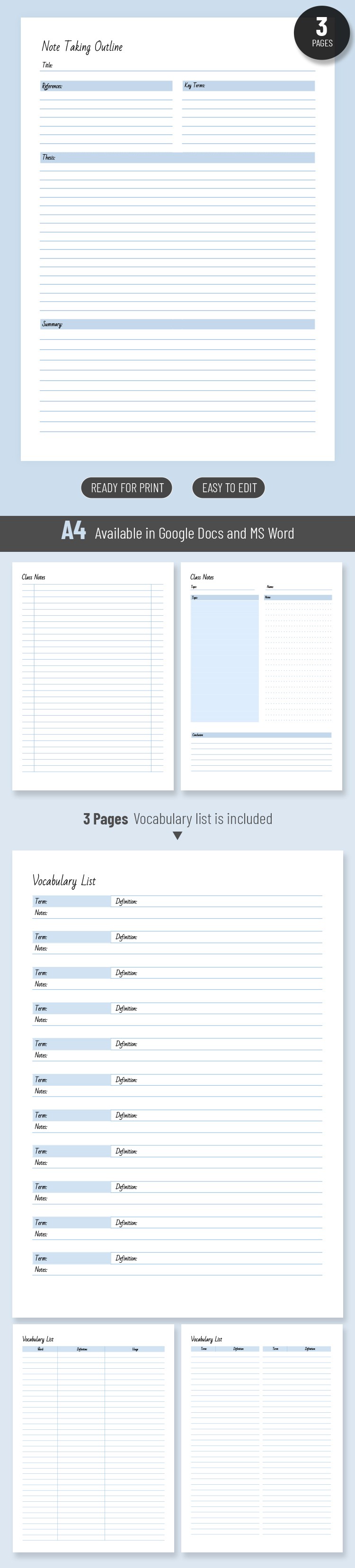 Free Minimalist Class Notes Template in Google Docs and Microsoft Word ...