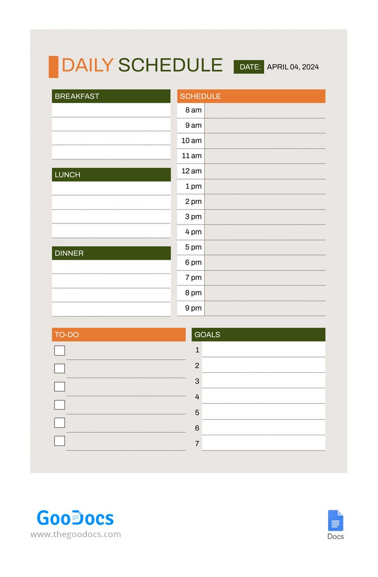 Minimalist Daily Schedule Template In Google Docs Minimalist Daily Schedule Template In Google Docs