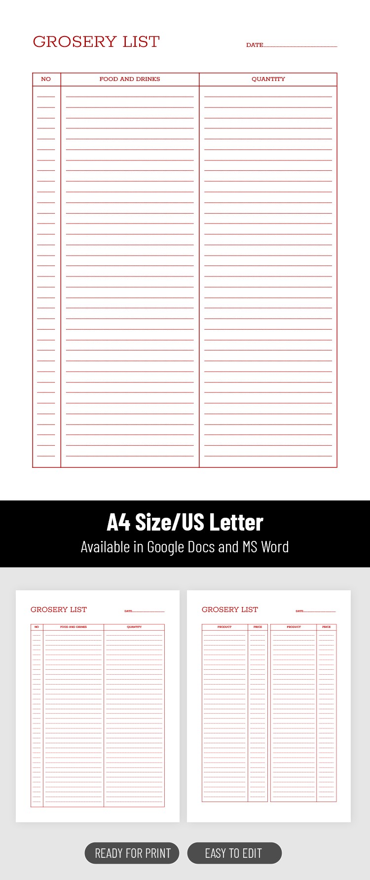 Free Minimalist Grocery List Template For Quick Print Template in ...