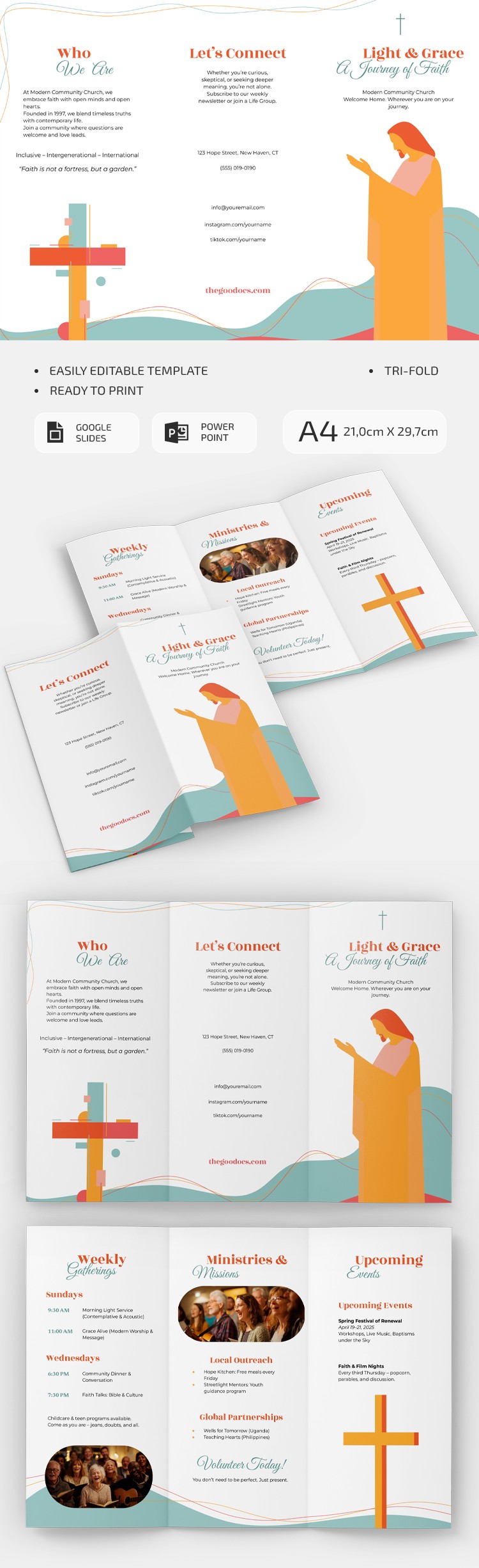 Free Folleto de la Iglesia Moderna Plantilla en Google Slides and ...