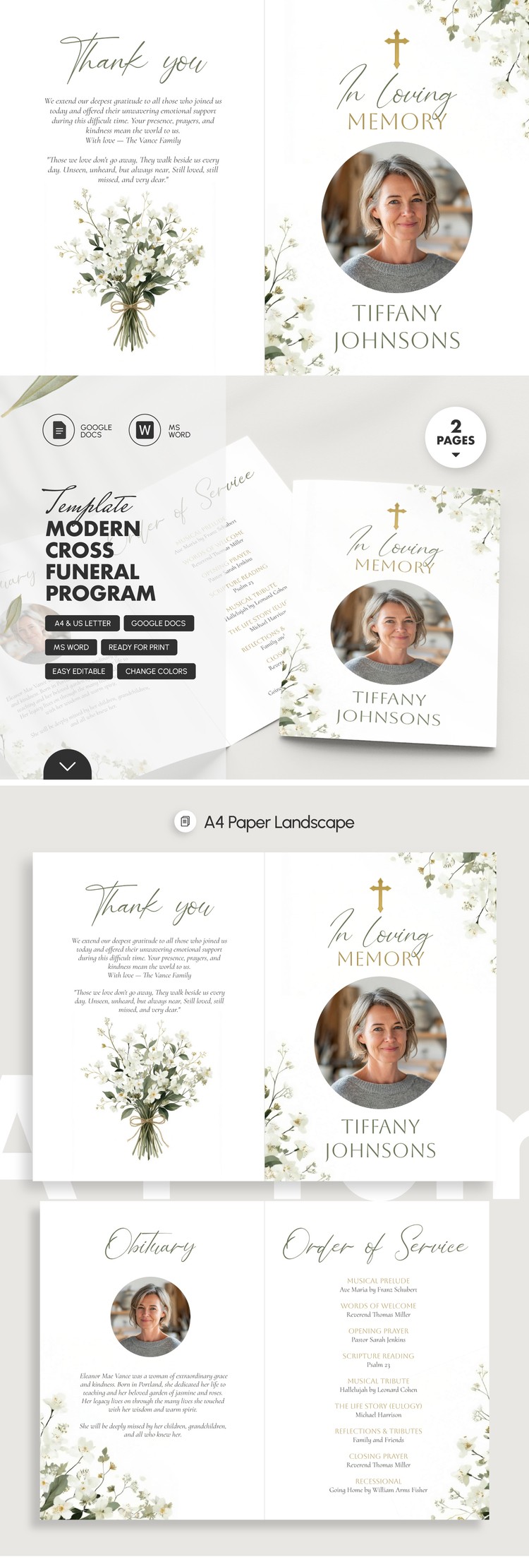 Free Modern Cross Funeral Program Template In Google Slides
