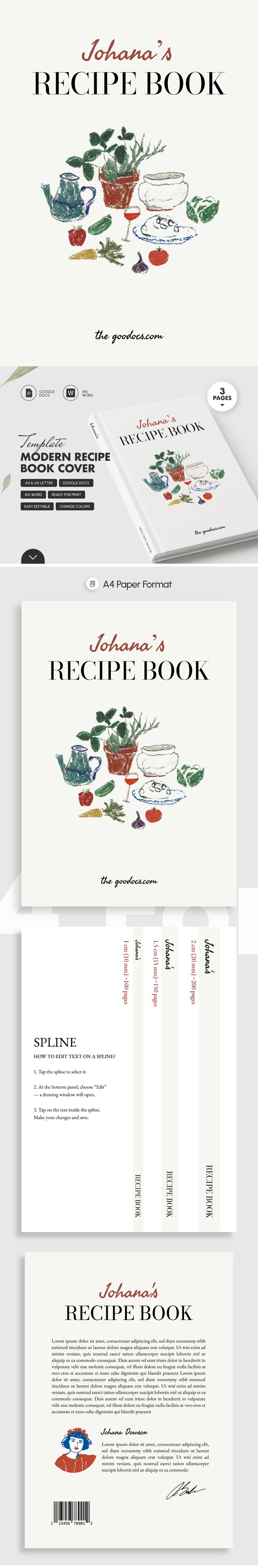 Free Stylish Recipe Book Cover Template in Google Docs and Microsoft ...