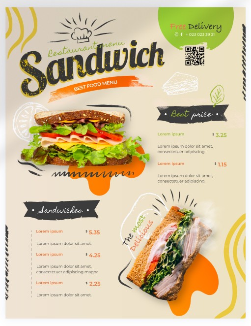 Free Modern Sandwich Restaurant Menu Template in Google Docs and ...