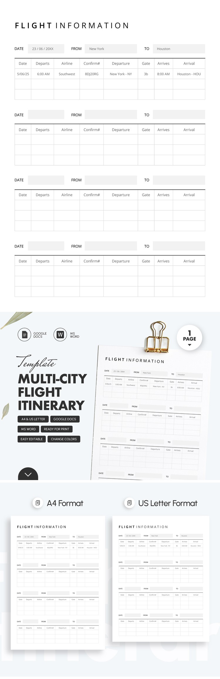 Free Modelo de Itinerário de Voo Multi-Cidade Modelo | thegoodocs.com