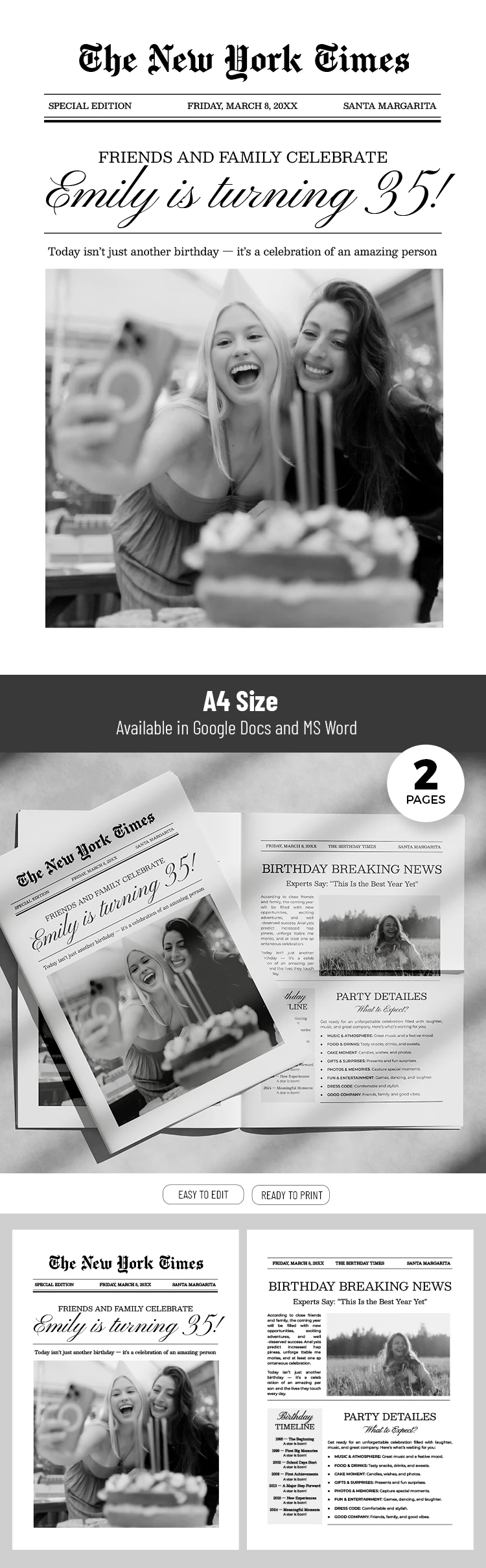 Free Modello del giornale di compleanno del New York Times Modello per ...