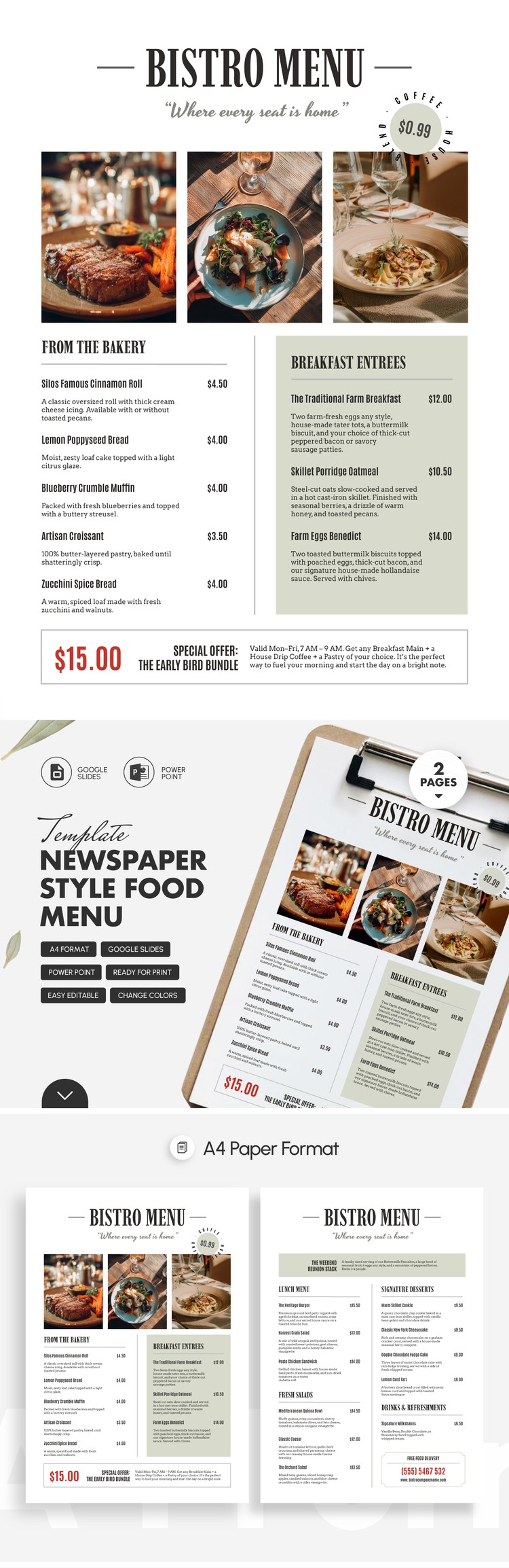 Free Newspaper Style Food Menu Template for Google Slides and Microsoft ...