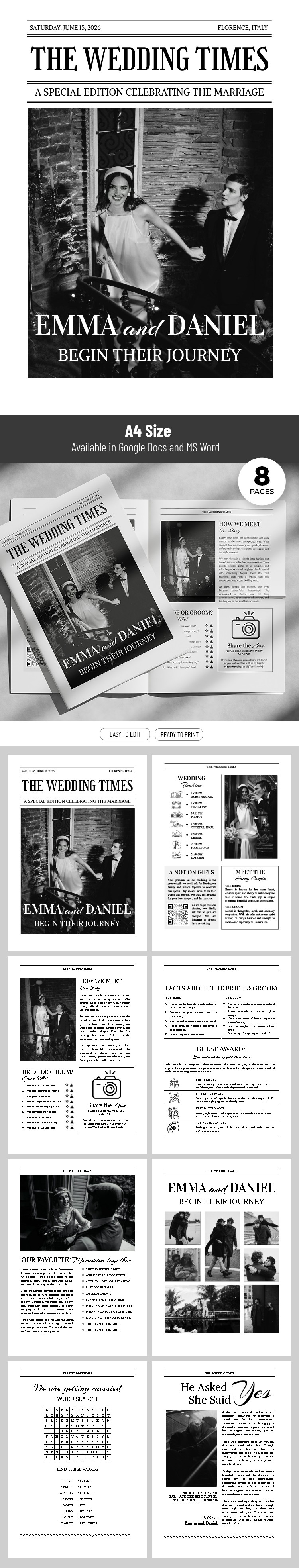 Línea de tiempo del periódico y plantilla del programa de boda ...