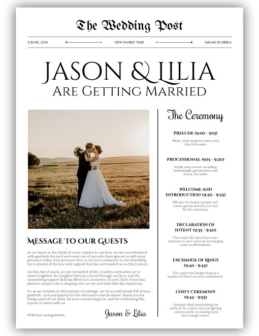 Free Wedding Program Newspaper Template for Google Docs and Microsoft ...