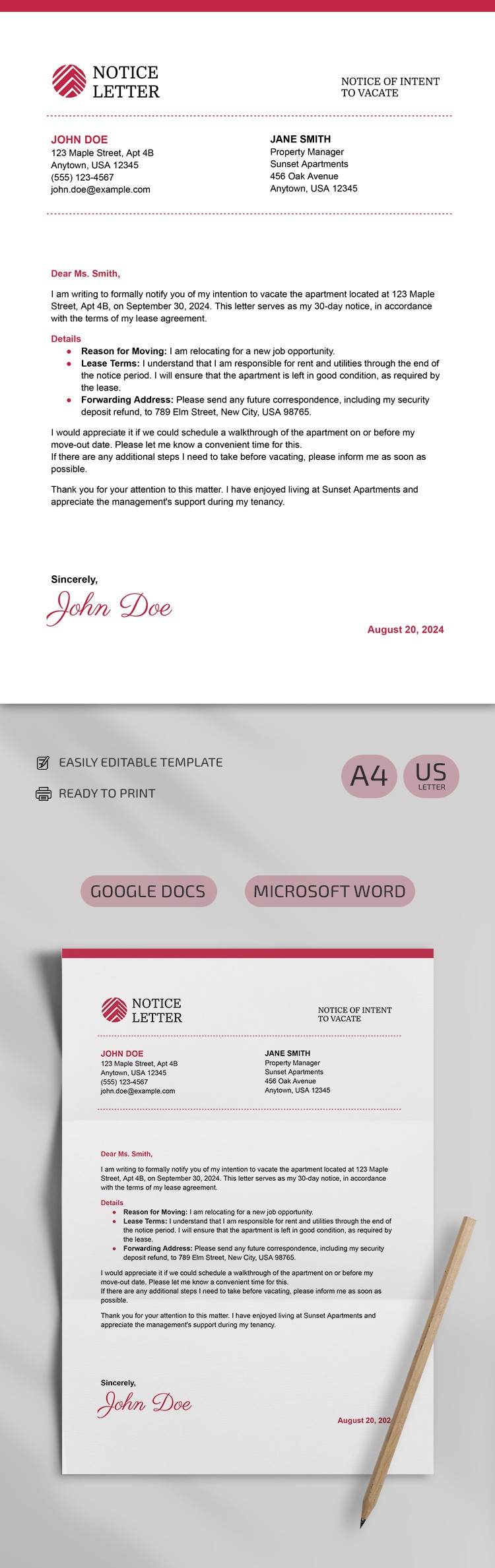 Free Simple Notice Letter Template for Google Docs and Microsoft Word ...