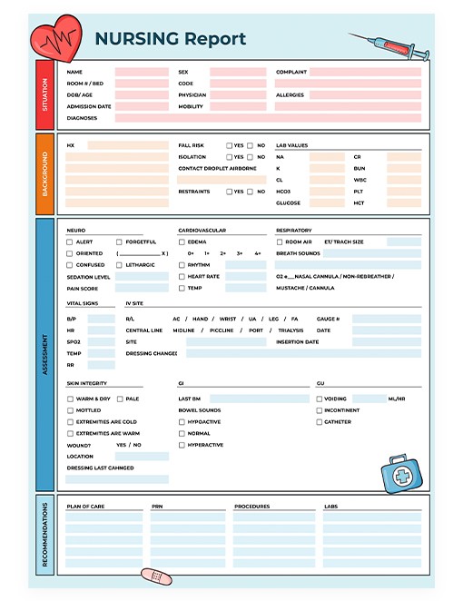 Nursing Charting Report Sheet Printable Nurse Report Sheet | Instant