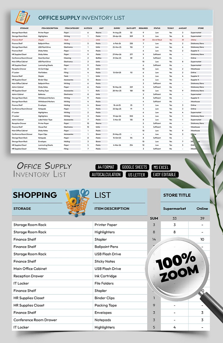 Kostenlos Büromaterial-Inventarliste In Google Sheets